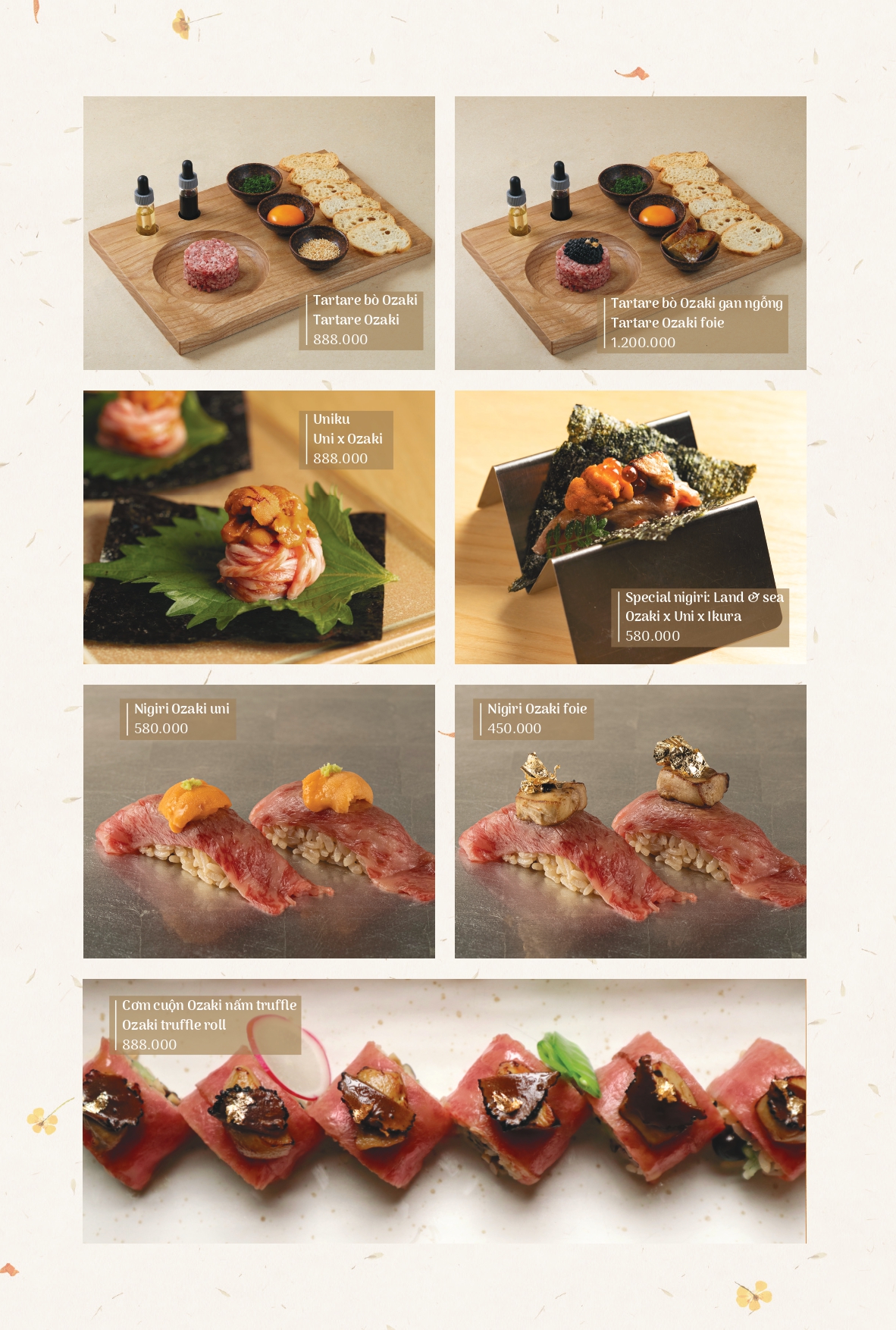 Ozaki Wagyu Menu - Masu