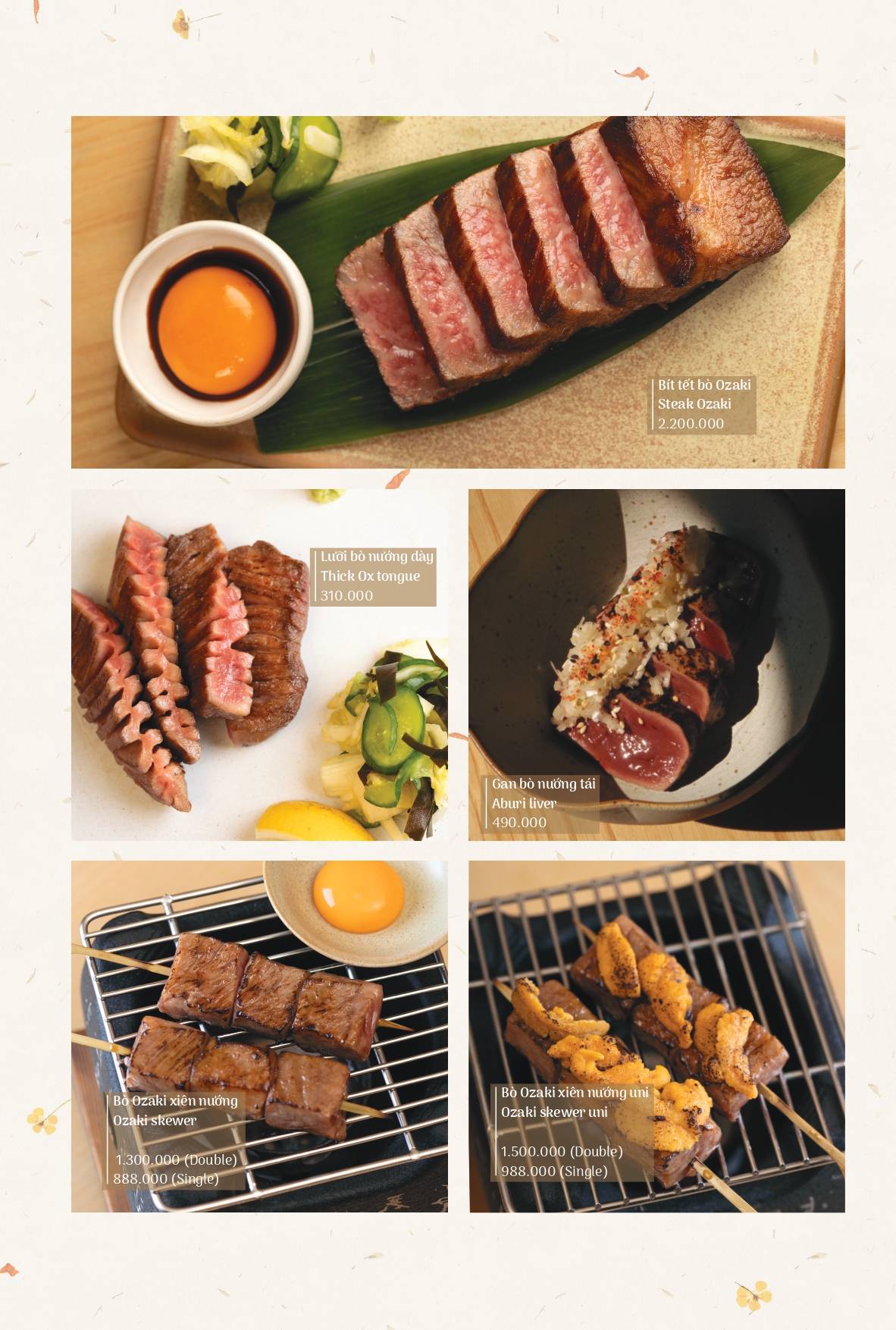 Ozaki Wagyu Menu - Masu